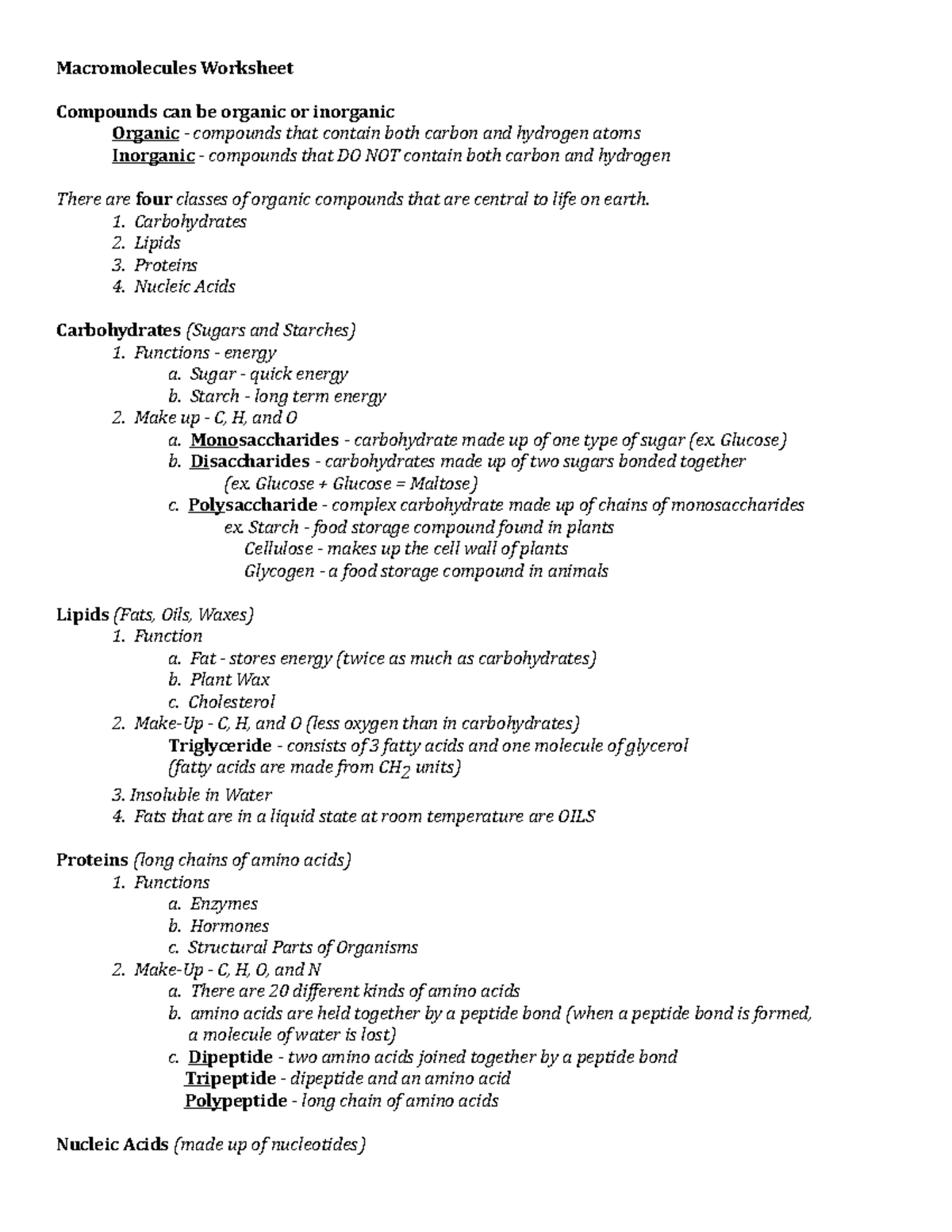 Macromolecules+review - Macromolecules Worksheet Compounds can be ...