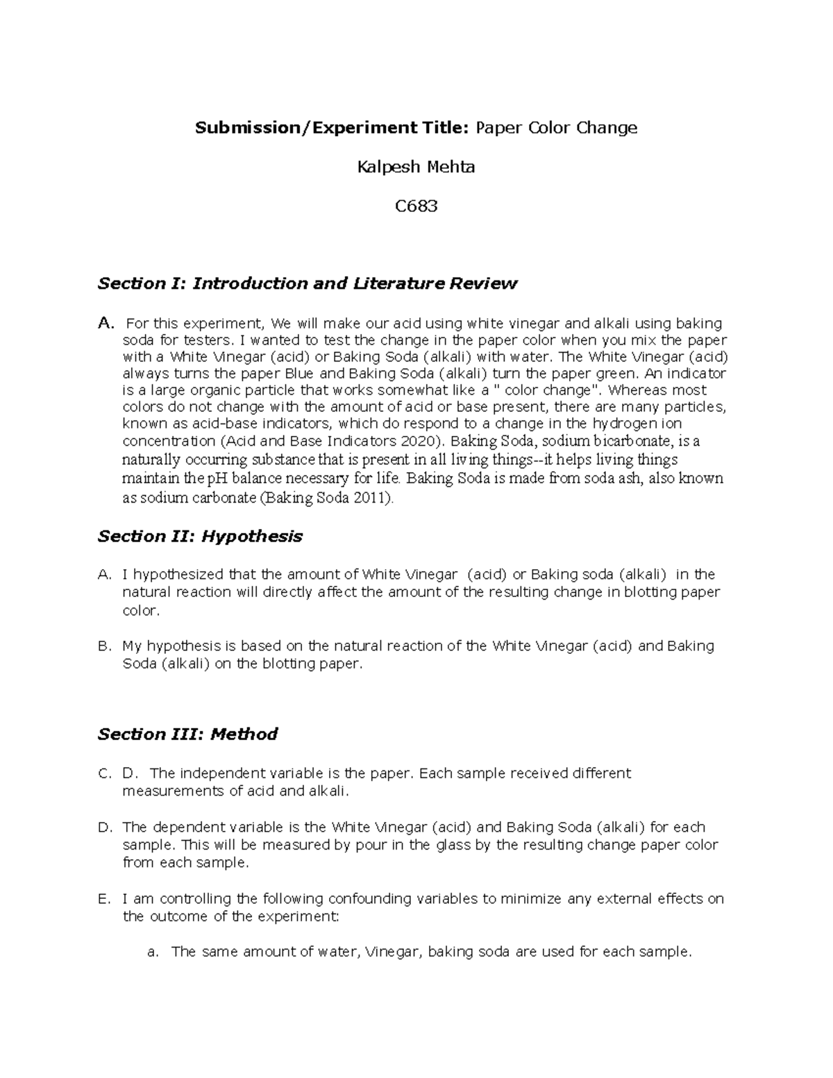 C683 Natural science experiment V1 - Submission/Experiment Title: Paper ...