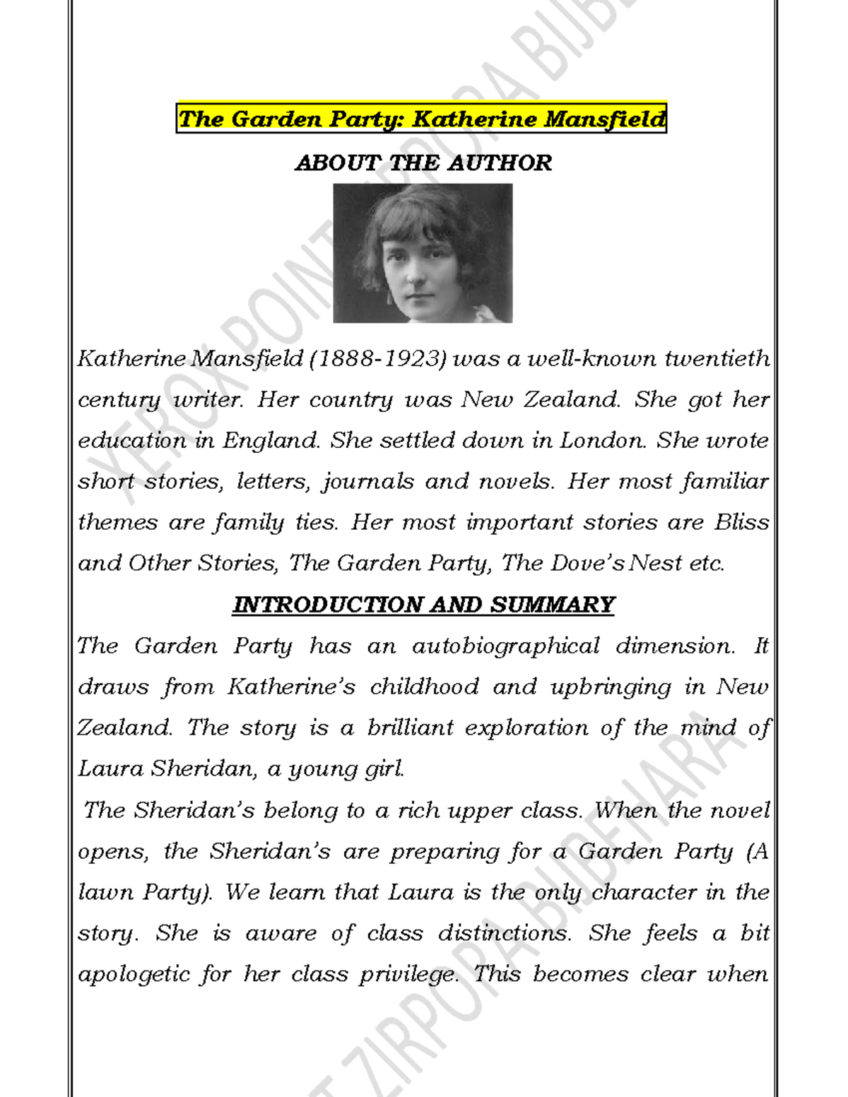 English Communication Skill 1st Sem part 2 - The Garden Party ...