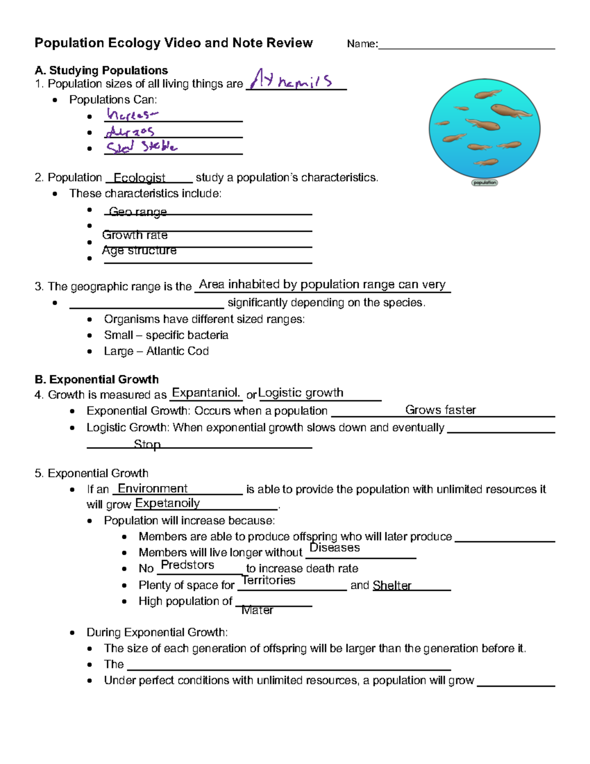 Population Ecology Video and Note Review - Studying Populations 1 ...