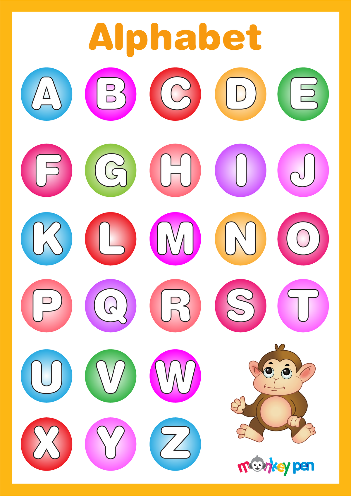 Alphabet Poster for Kids - A B C D E F G H I J K L M N O P Q R S T U V ...