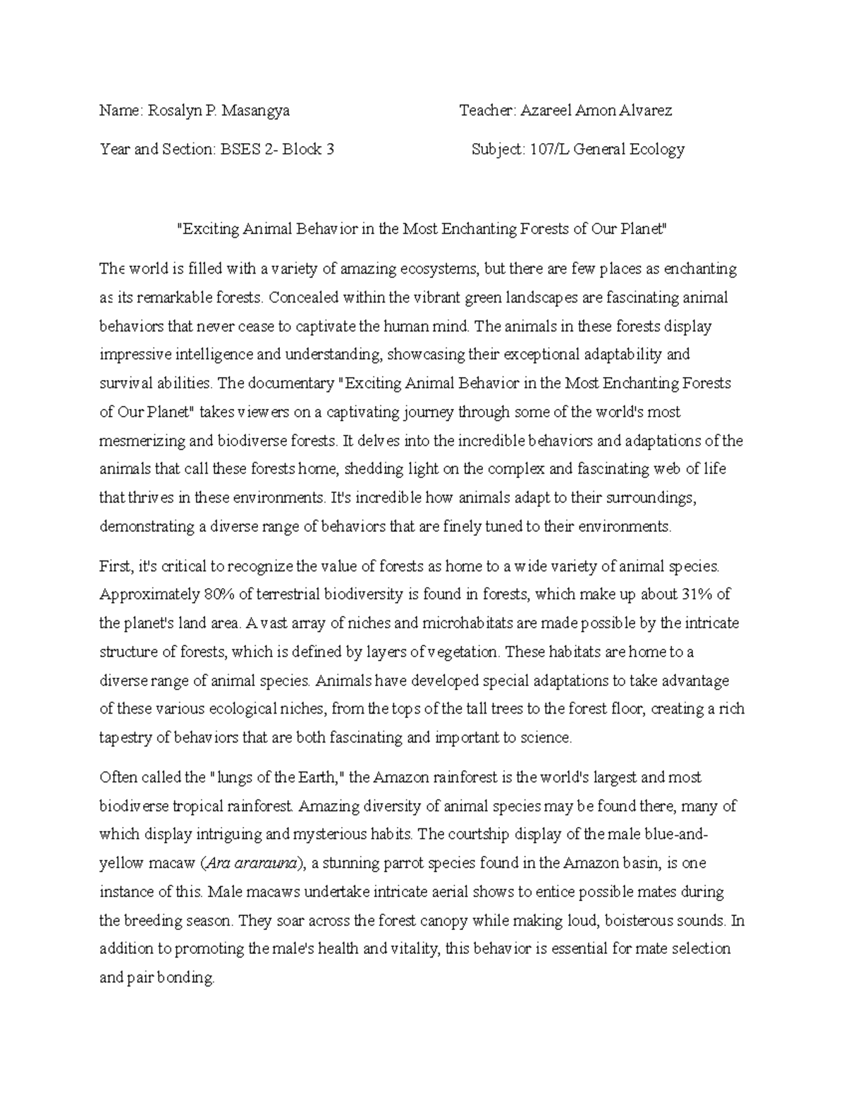 Final reaction paper - Name: Rosalyn P. Masangya Teacher: Azareel Amon ...