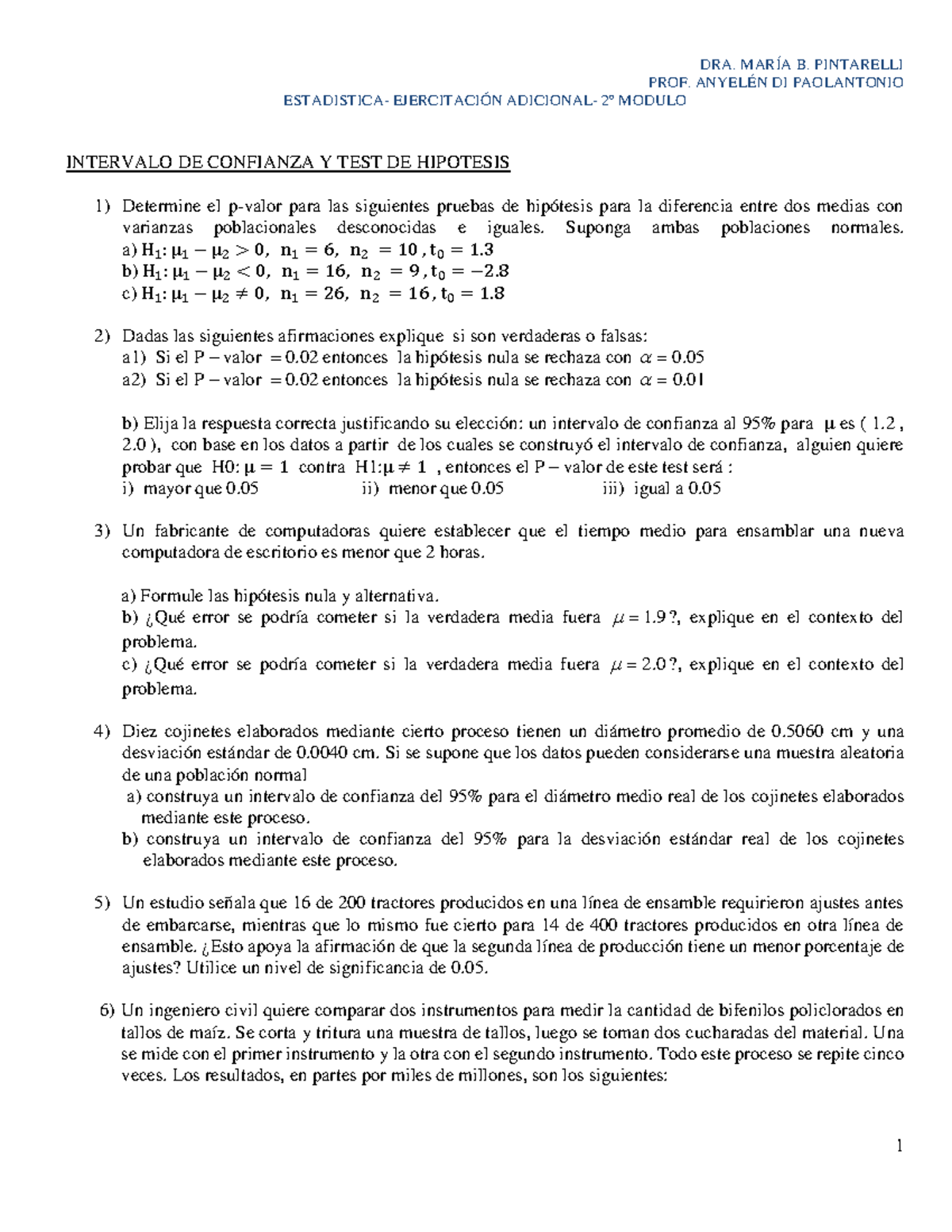 Ejercitacion adicional 2do modulo Estadistica - PROF. ANYELÉN DI ...
