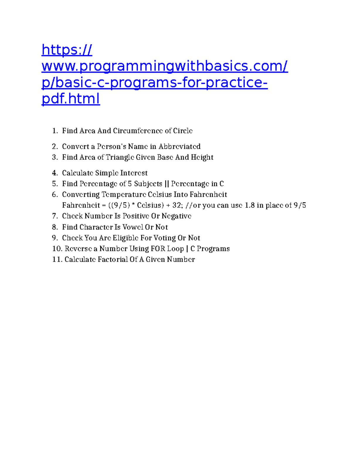 Programming C - not available - https:// programmingwithbasics/ p/basic-c-programs-for-practice ...