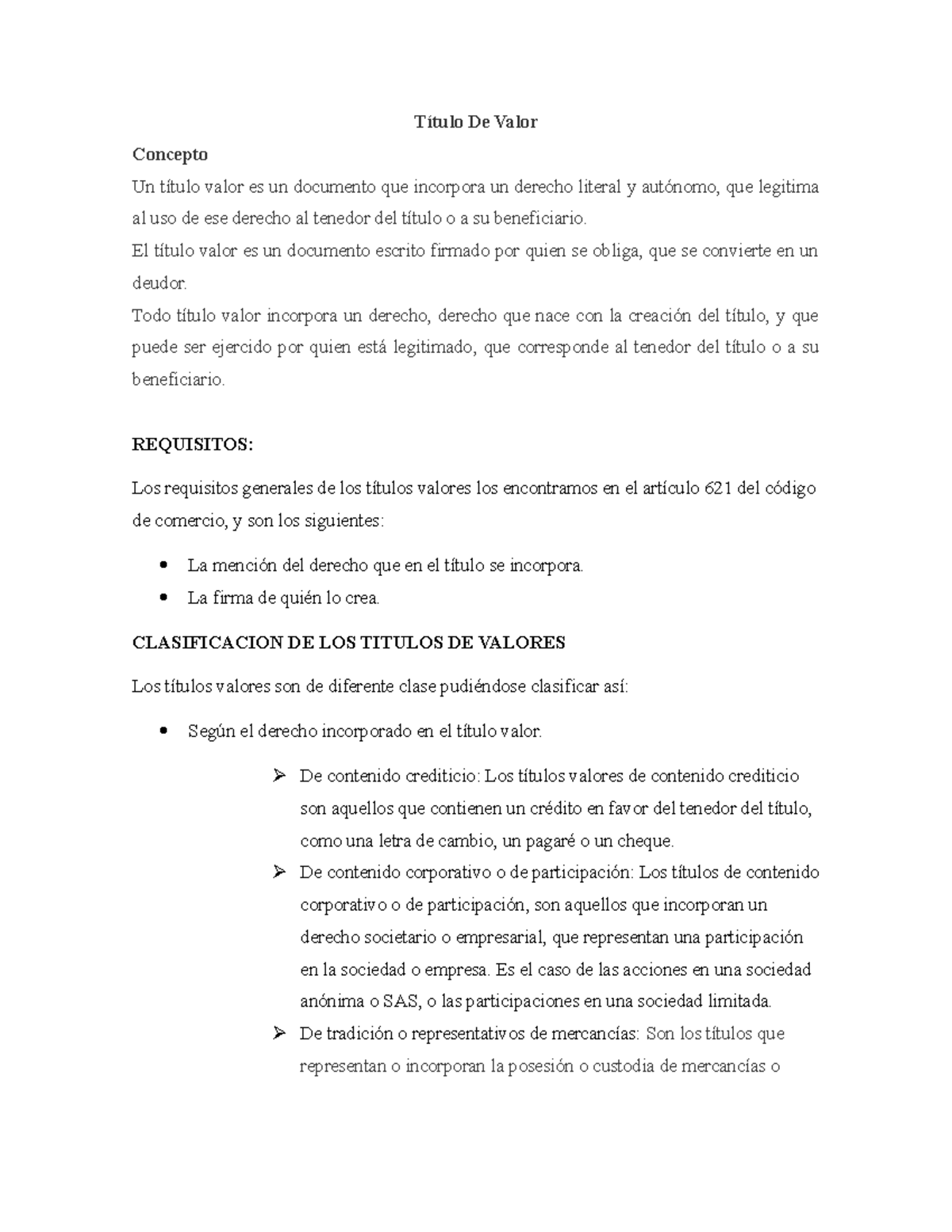 Titulo DE Valor Legislacion - Título De Valor Concepto Un título valor ...