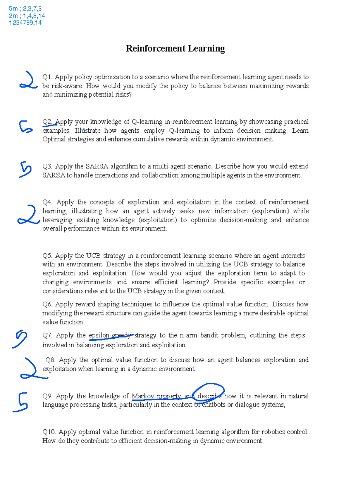 Qb ia1 - Reinforcement Learning Q1. Apply policy optimization to a scenario where the ...