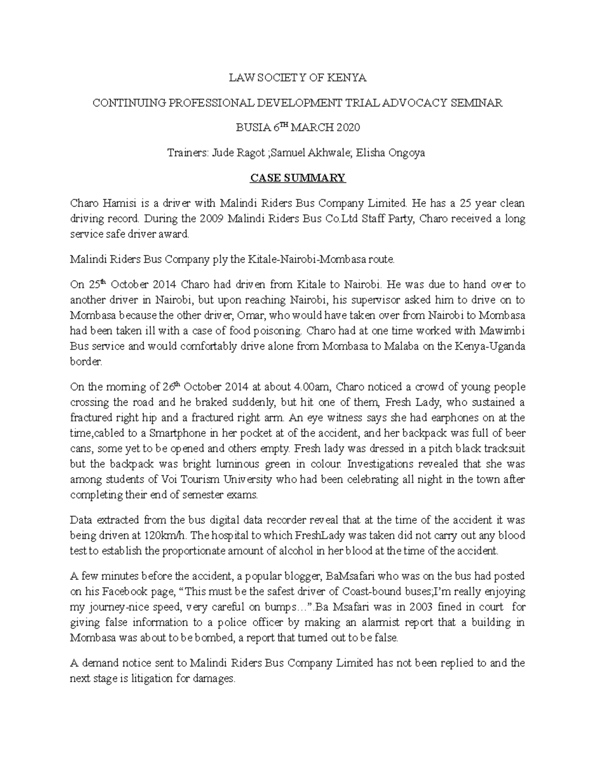 CASE Summary 16-07-2021 - LAW SOCIETY OF KENYA CONTINUING PROFESSIONAL ...