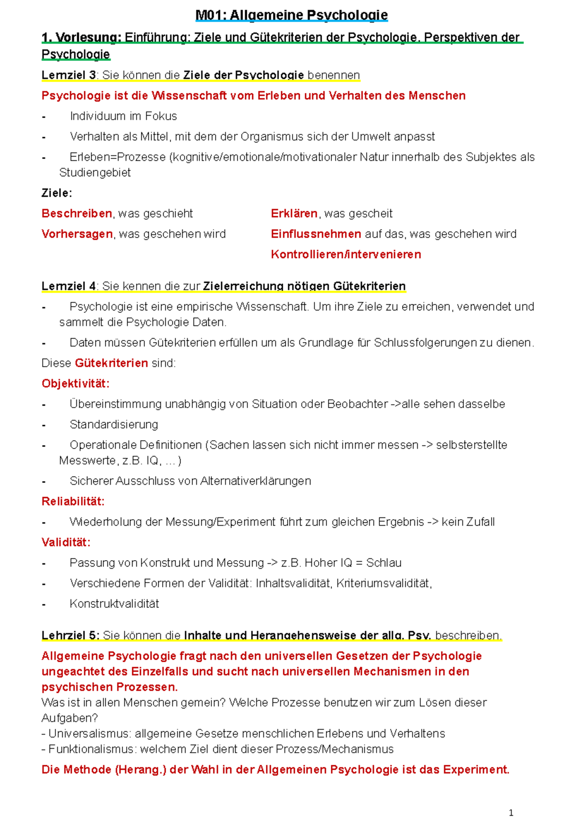 M01 Allgemeine Psychologie 1 Zusammenfassung Vorlesung 2 - M01: Allgemeine Psychologie 1. - Studocu