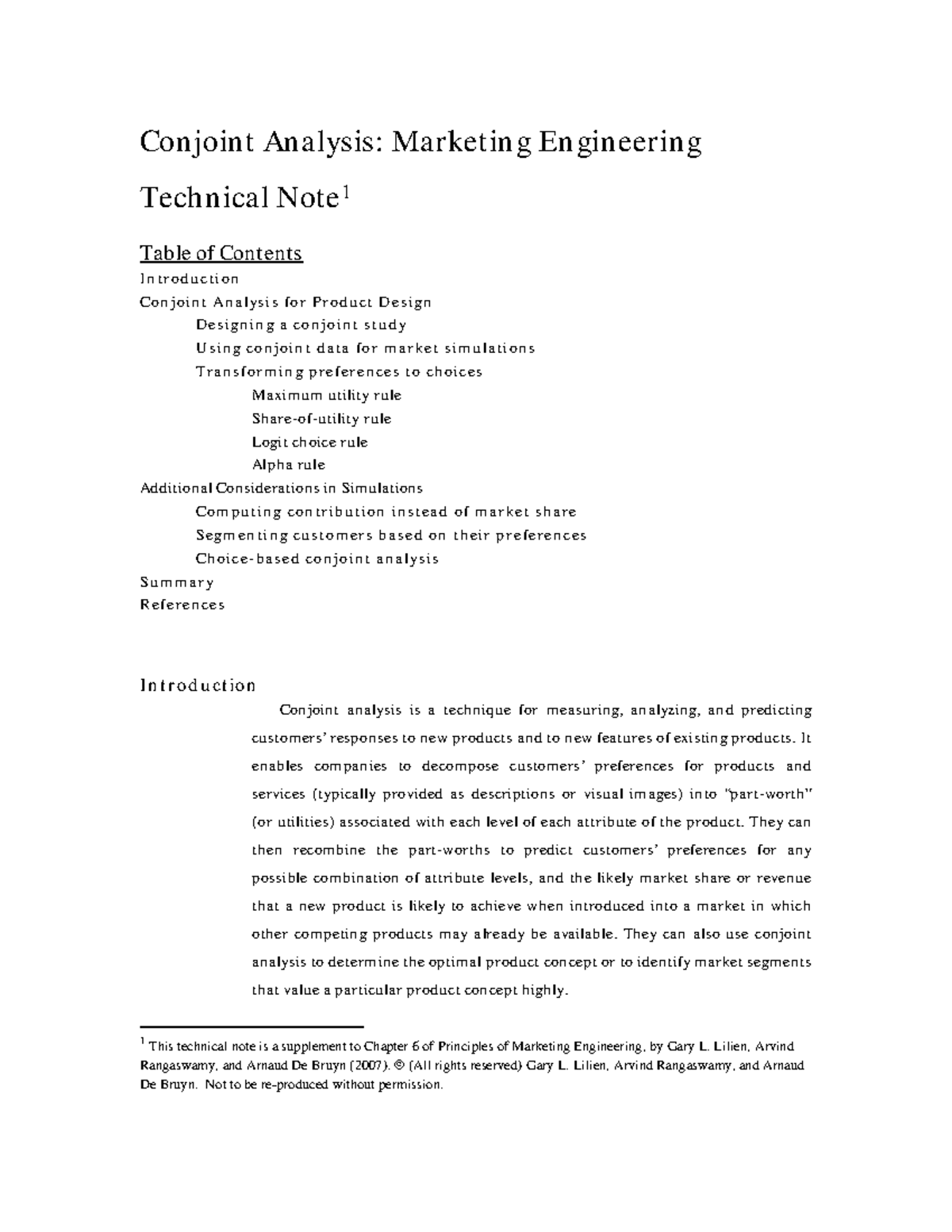 Conjoint Analysis Technical Note - Conjoint Analysis: Marketing Engineering Technical Note 1 ...