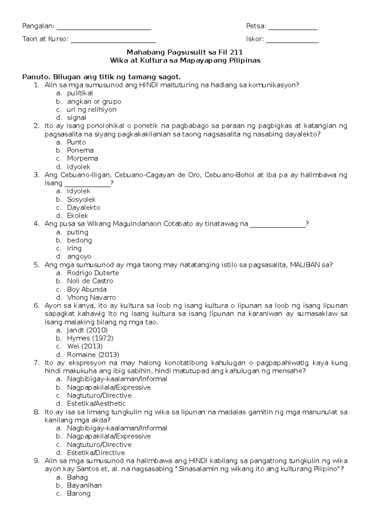 3. Long Quiz - Quiz #3 - Pangalan: _____________________________ Petsa ...
