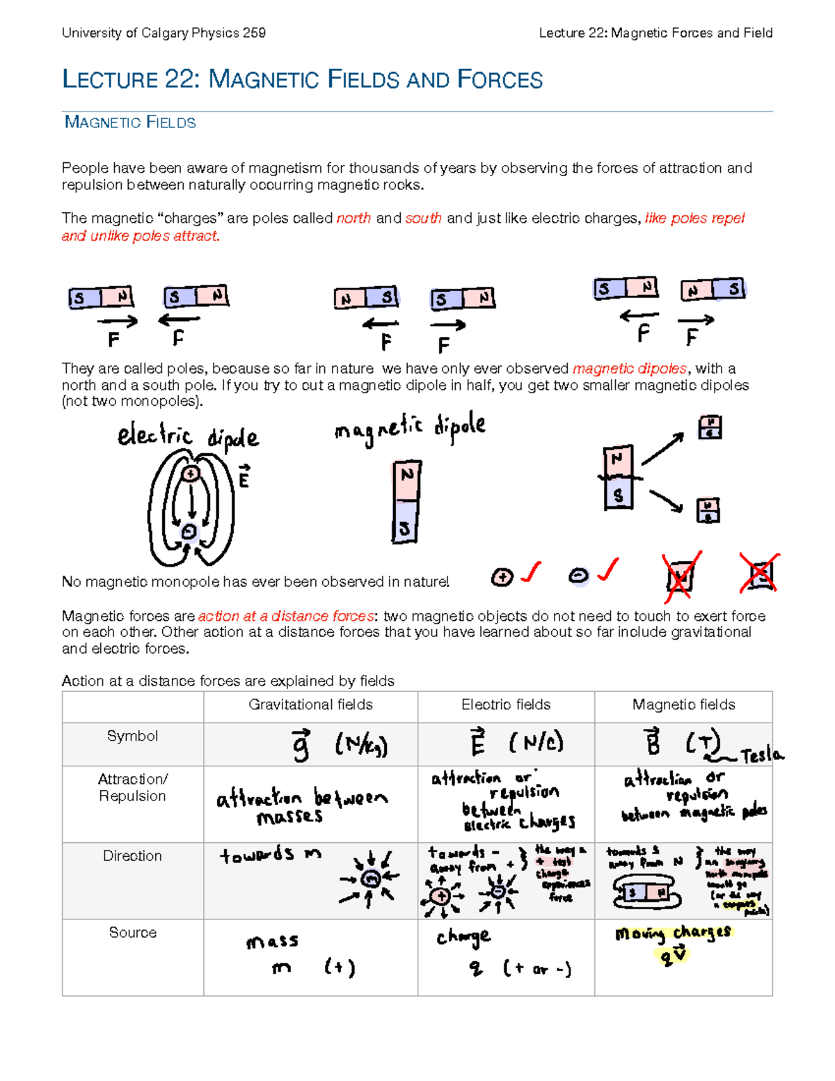 Lecture 22 filledin - Notes - LECTURE 22: MAGNETIC FIELDS AND FORCES ...