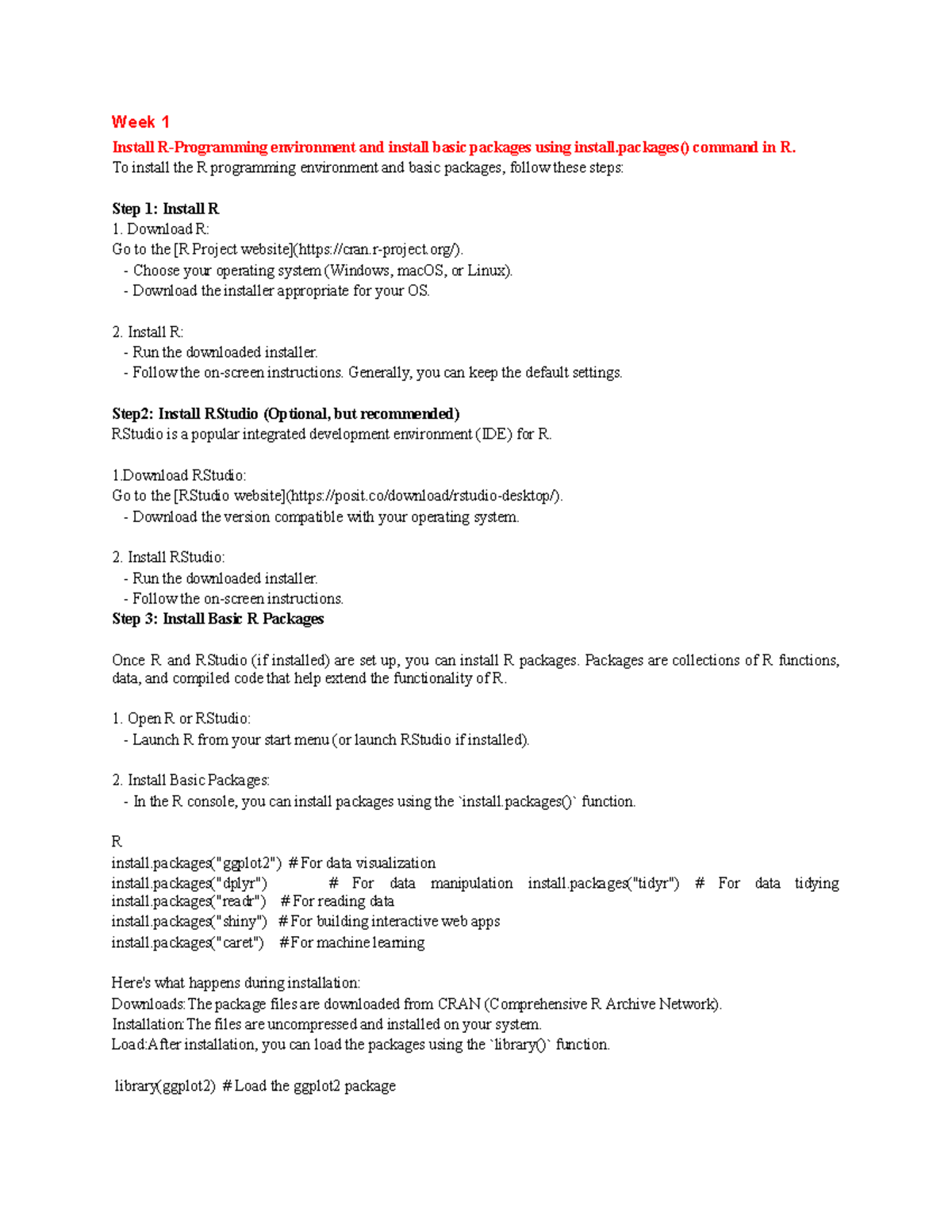 Week 1 DS - Ppt - Week 1 Install R-Programming environment and install basic packages using ...
