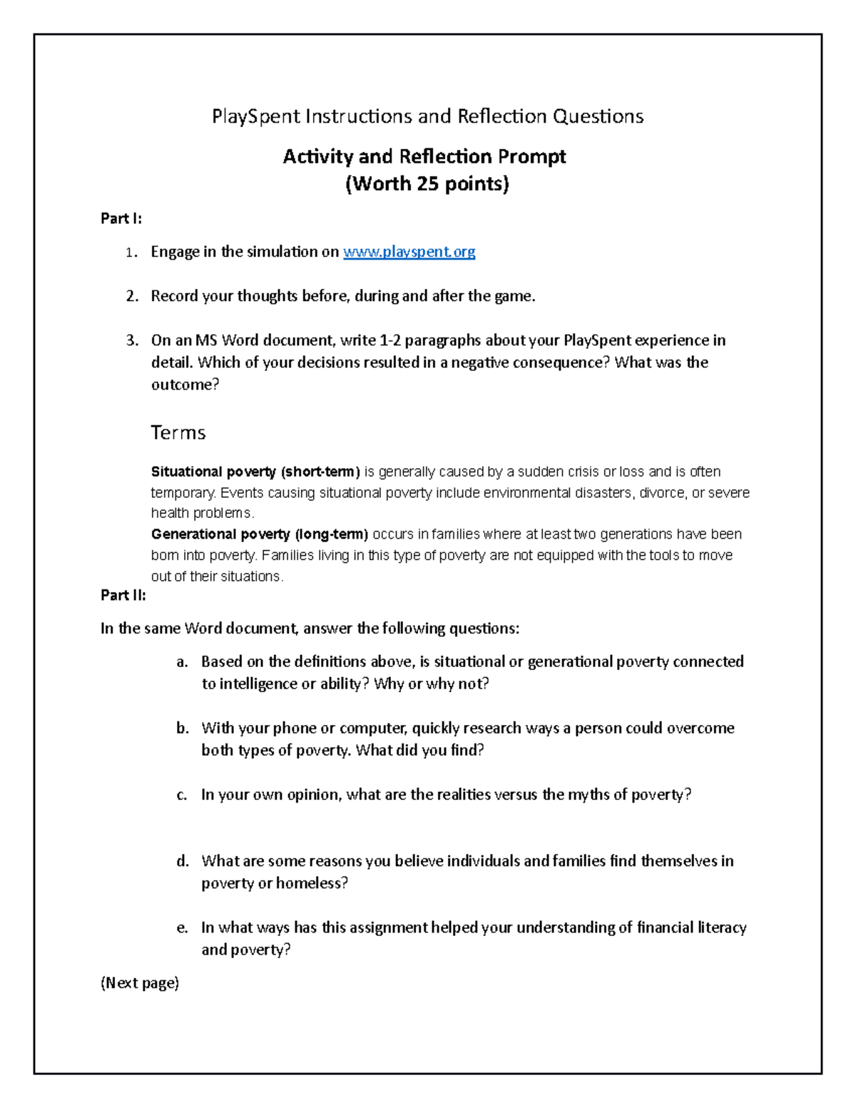 Play Spent Instructions and Reflection Questions 2019-2020 - PlaySpent ...