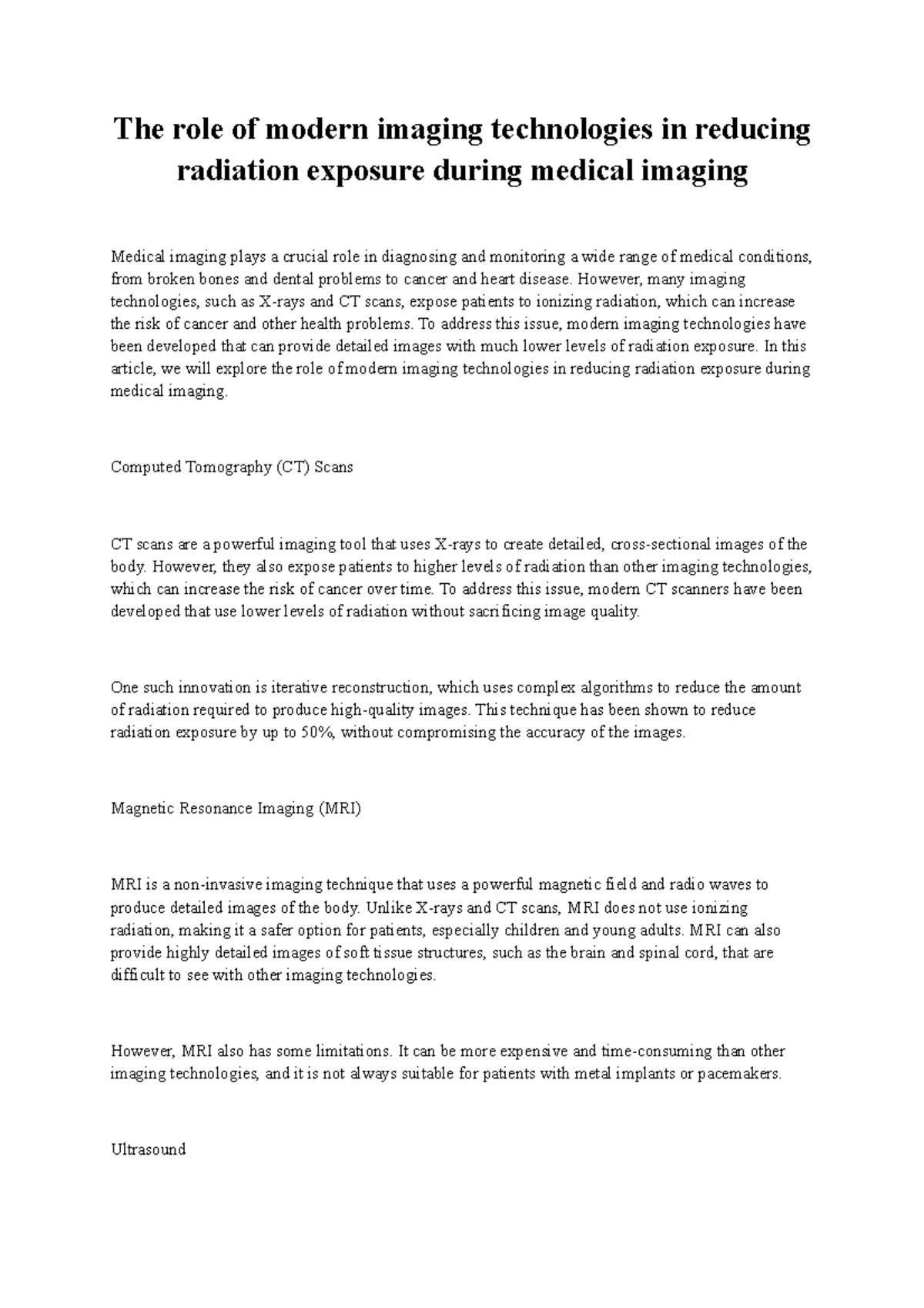 The role of modern imaging technologies in reducing radiation exposure ...