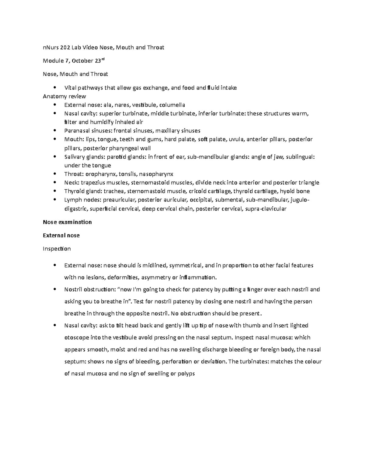 Nurs 202 Module 7 Lab Video NMT HFN - nNurs 202 Lab Video Nose, Mouth ...