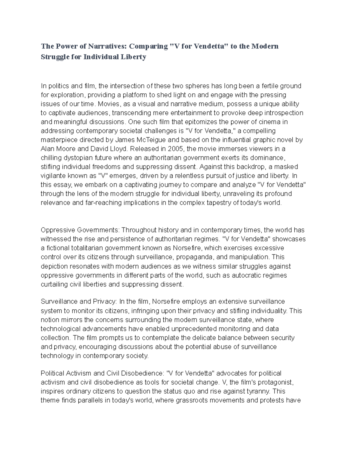 The Power of Narratives Comparing V for Vendetta to the Modern Struggle ...