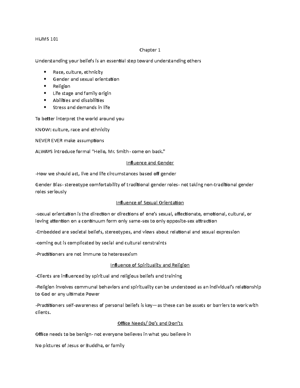 HUMs 101 notes - HUMS 101 Chapter 1 Understanding your beliefs is an ...