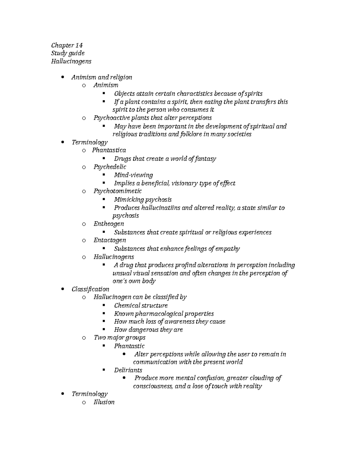 Chapter 14 study guide - Chapter 14 Study guide Hallucinogens Animism ...