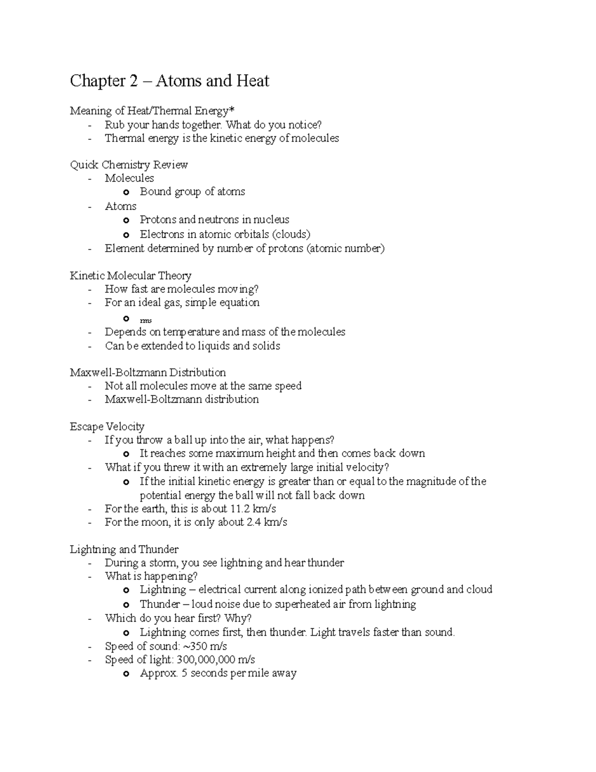 Chapter 2 Physics - Chapter 2 – Atoms and Heat Meaning of Heat/Thermal ...