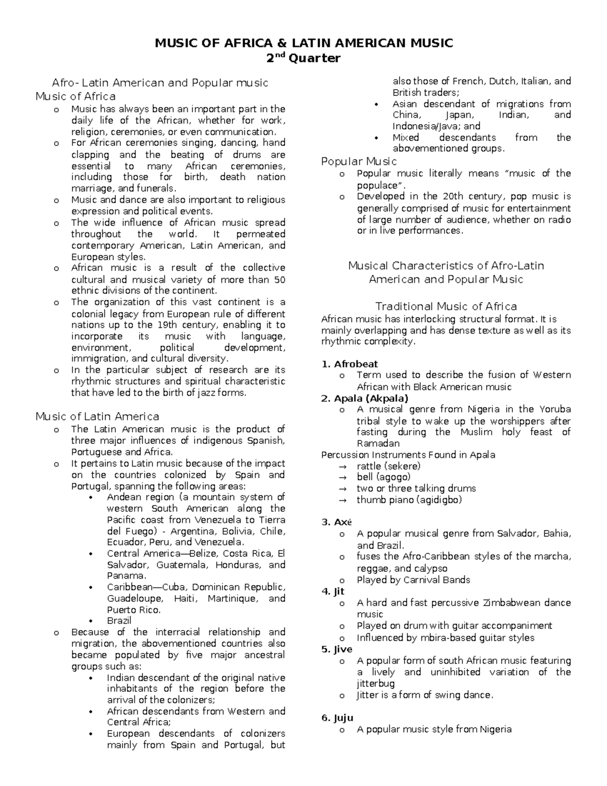 Music OF Africa - MUSIC OF AFRICA & LATIN AMERICAN MUSIC 2 nd Quarter ...