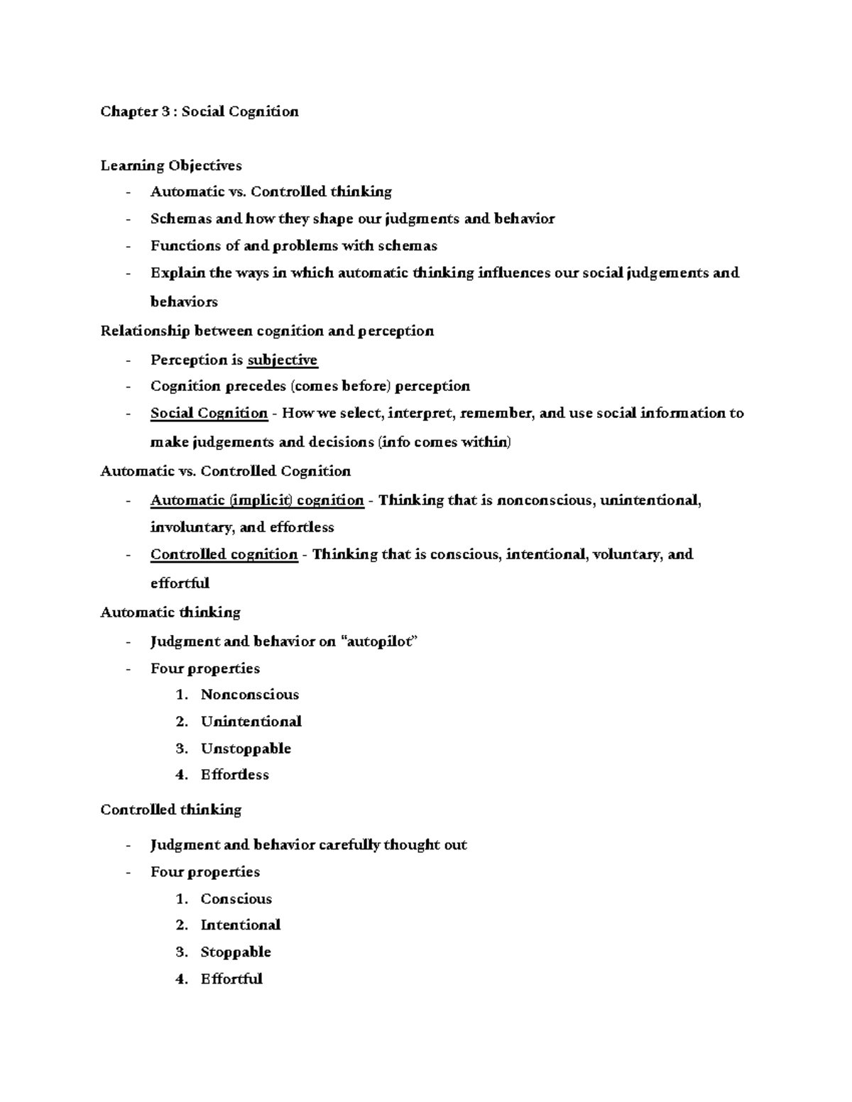 SOP 3004 Chapter 3 - Social Psychology Notes Social Cognition ...