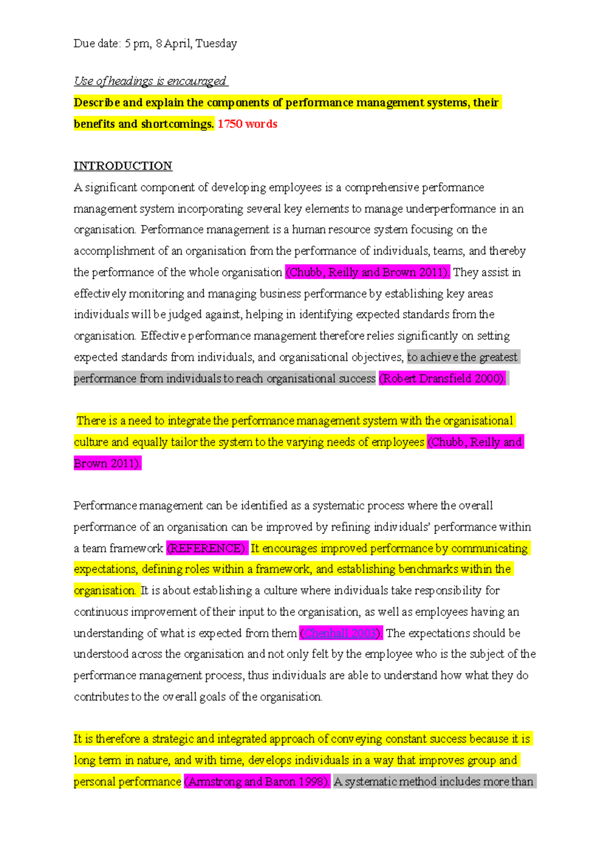 Assignment 1 Components of PMS - Use of headings is encouraged Describe ...