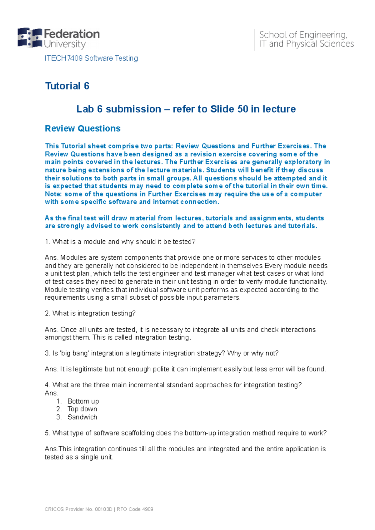 ITECH7409 Tutorial 06 - ITECH 7409 - ITECH7409 Software Testing ...