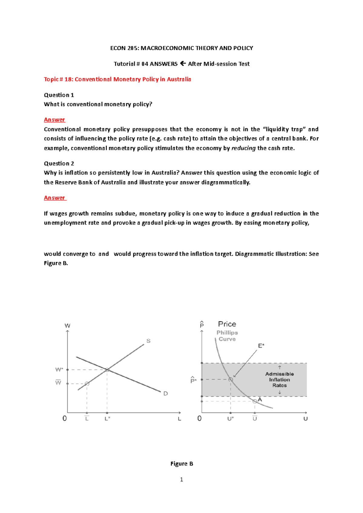 205, Tute # 04 (Answers) - ECON 205: MACROECONOMIC THEORY AND POLICY Tutorial # 04 ANSWERS After ...