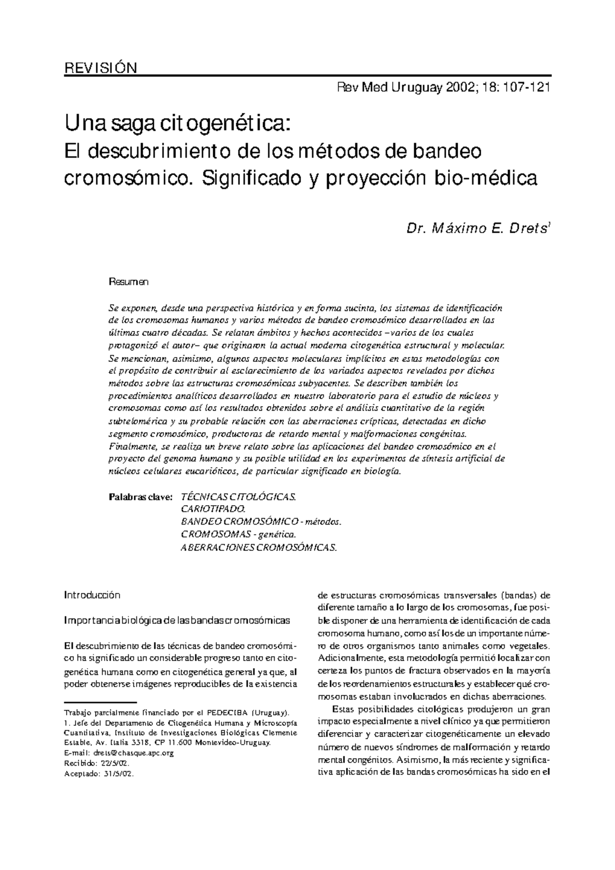 Bandeo Cromosomico Ext - Rev Med Uruguay 2002; 18: 107- Resumen Se ...