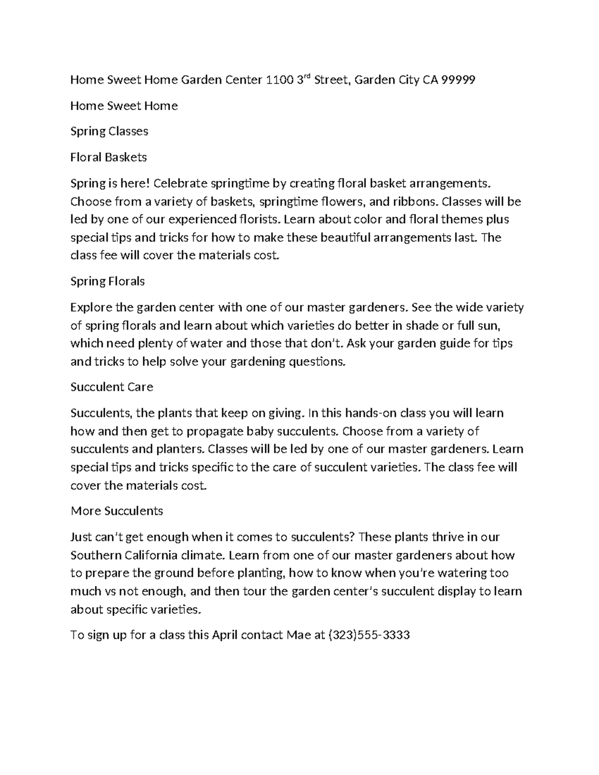 Word Columns lesson Start FILE v2023 - Home Sweet Home Garden Center ...