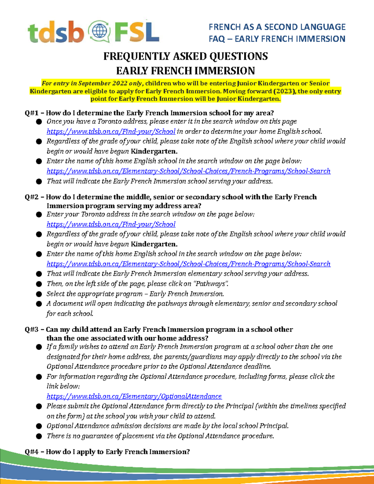 FAQ Early French Immersion - Moving forward (2023), the only entry ...
