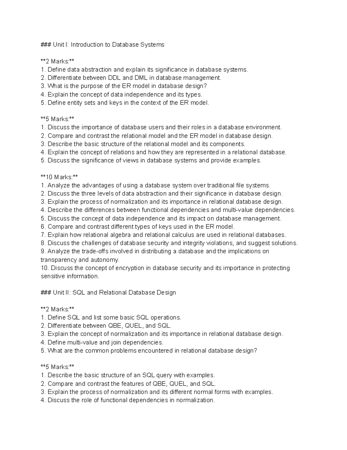 Rdbms Questions Unit I Introduction To Database Systems 2 Marks Define Data Abstraction And