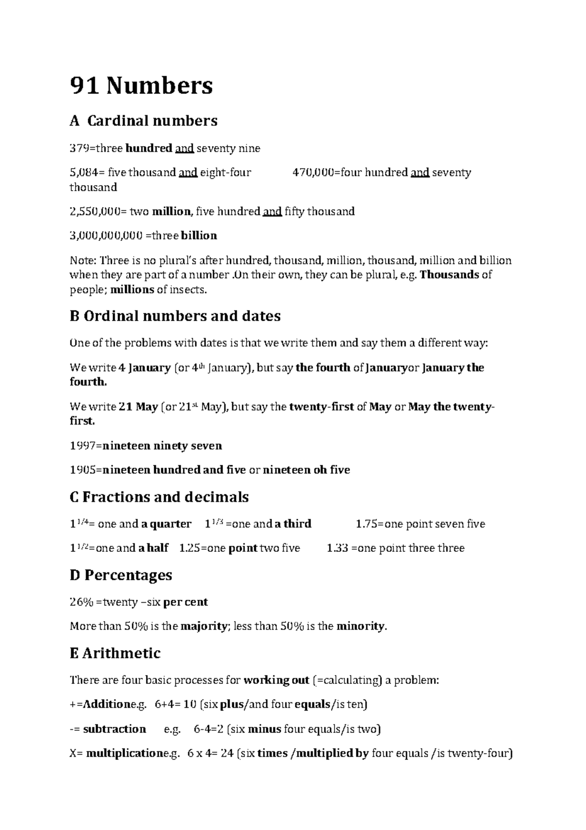 Numbers - 91 Numbers A Cardinal numbers 379=three hundred and seventy ...