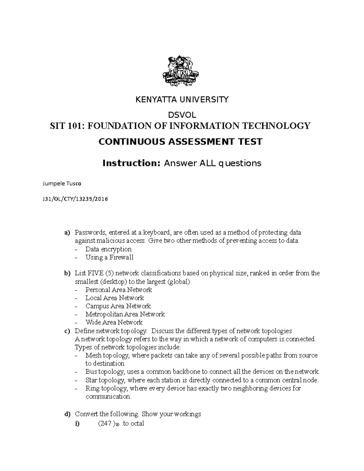 SIT 101-Assignment I-19-20-ODEL - KENYATTA UNIVERSITY DSVOL SIT 101 ...