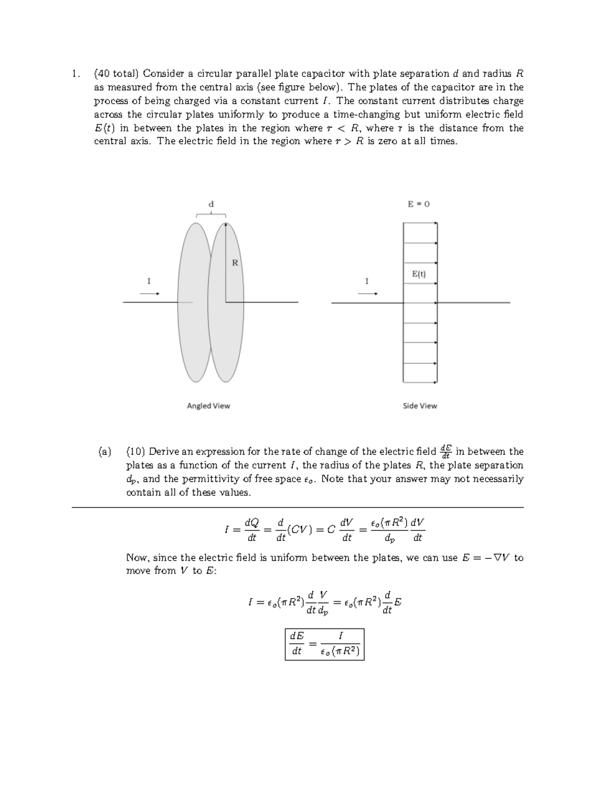 M2 Solved - MIDTERM 2 - (40 total) Consider a circular parallel plate ...