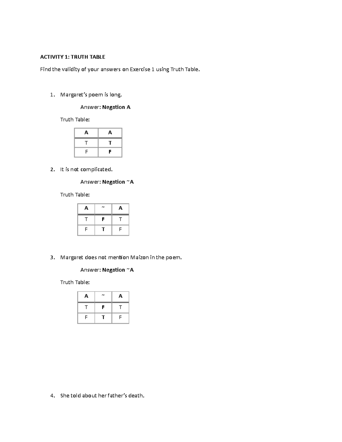Math act 1 - DISCRETE MATHEMATICS - ACTIVITY 1: TRUTH TABLE Find the ...
