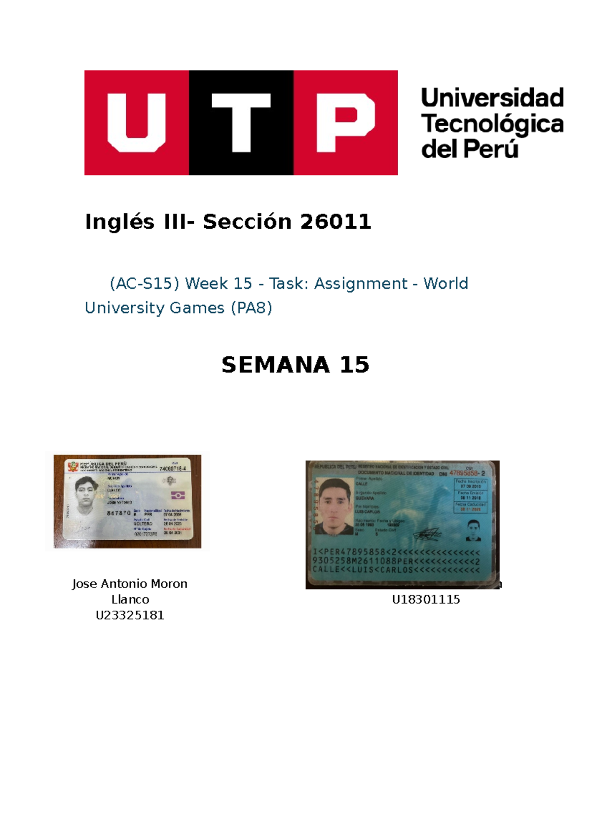 Tarea Semana 15 Ingles III - Inglés 3 - Inglés III- Sección 26011 🔴 (AC ...