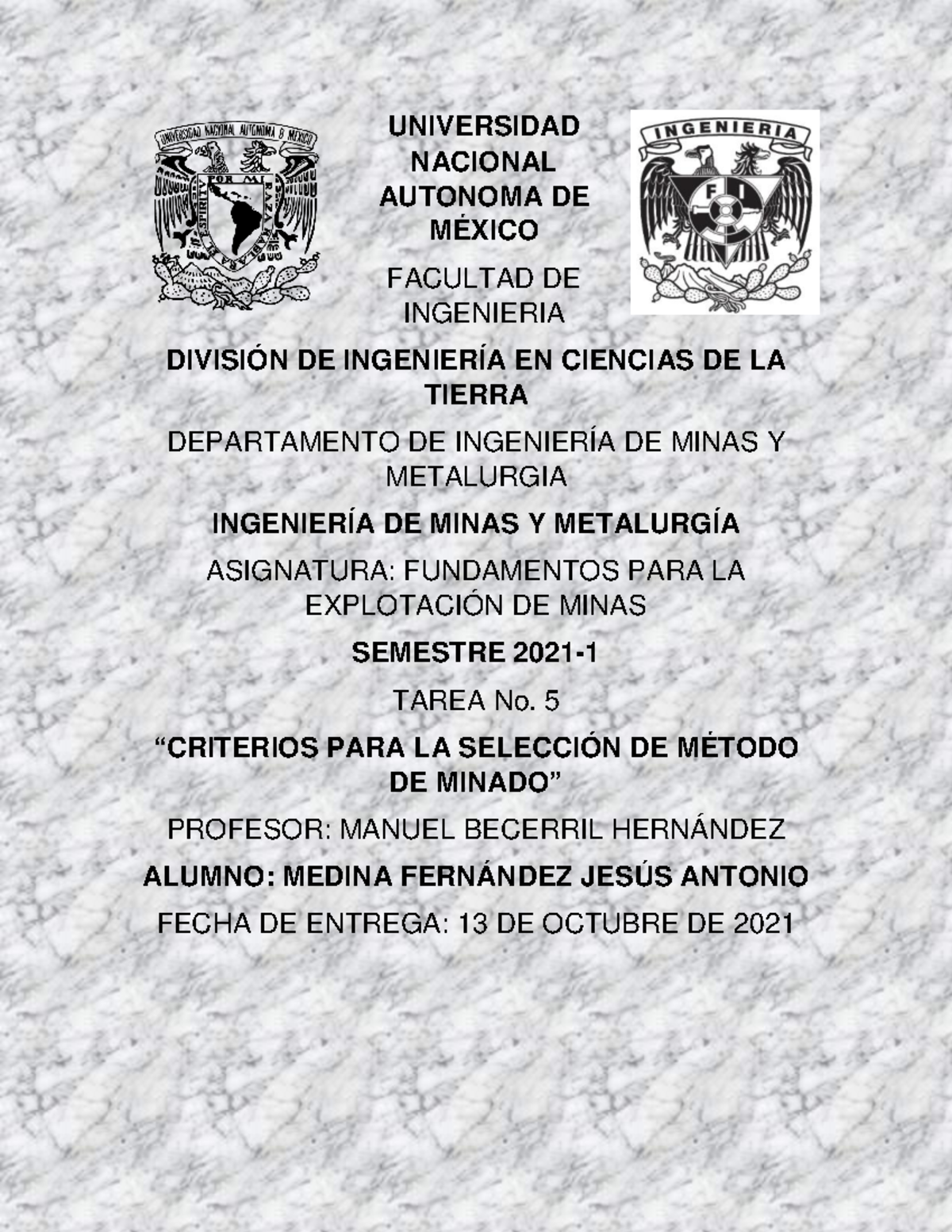 Criterios para la selección de método de minado - UNIVERSIDAD NACIONAL ...