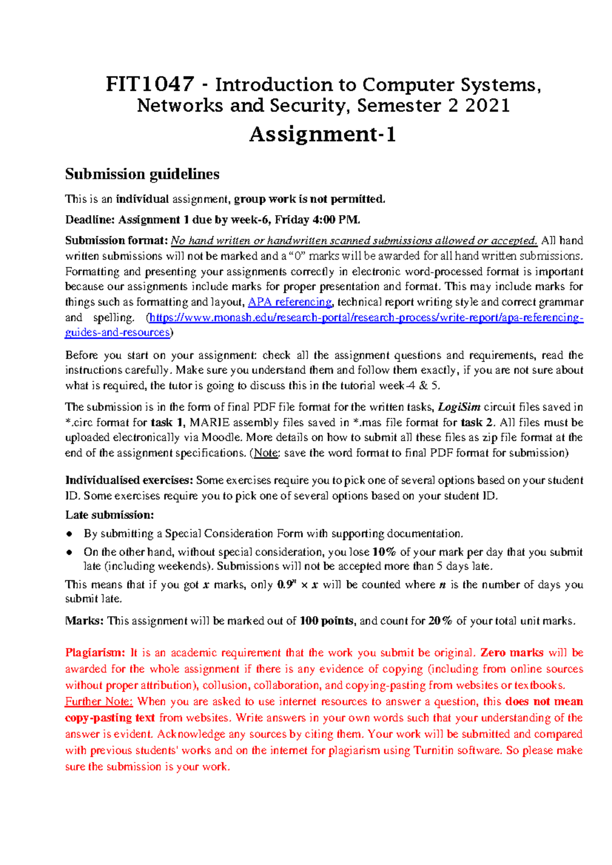 FIT1047 Assignment 1 0 - FIT1047 - Introduction to Computer Systems, Networks and Security ...