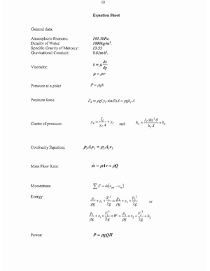 2022 Final Exam Formula Sheet - Equation Sheet General data: Atmospheric Pressure: 101. Density ...