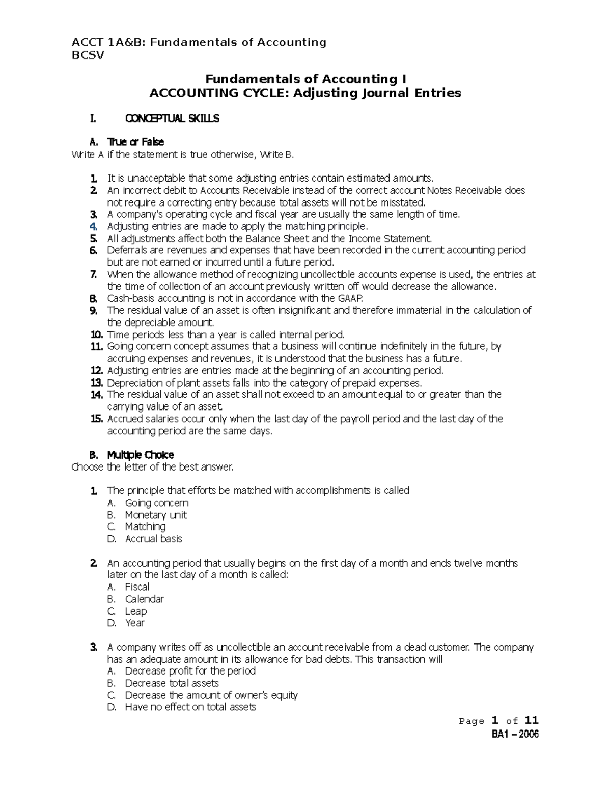 6 ACCT 1AB AJE - afefeeg - BCSV Fundamentals of Accounting I ACCOUNTING ...