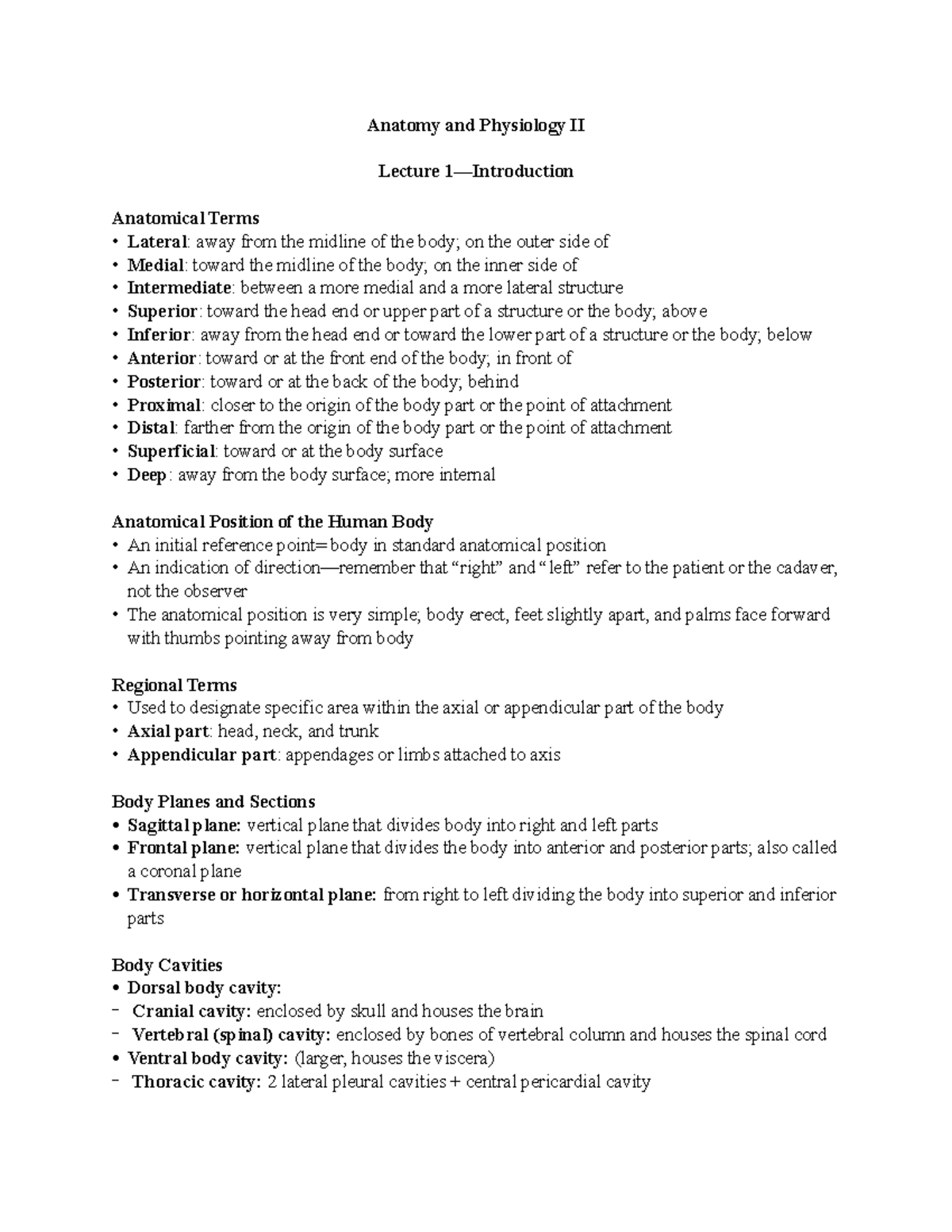 Anatomy II lecture notes - Anatomy and Physiology II Lecture 1 ...