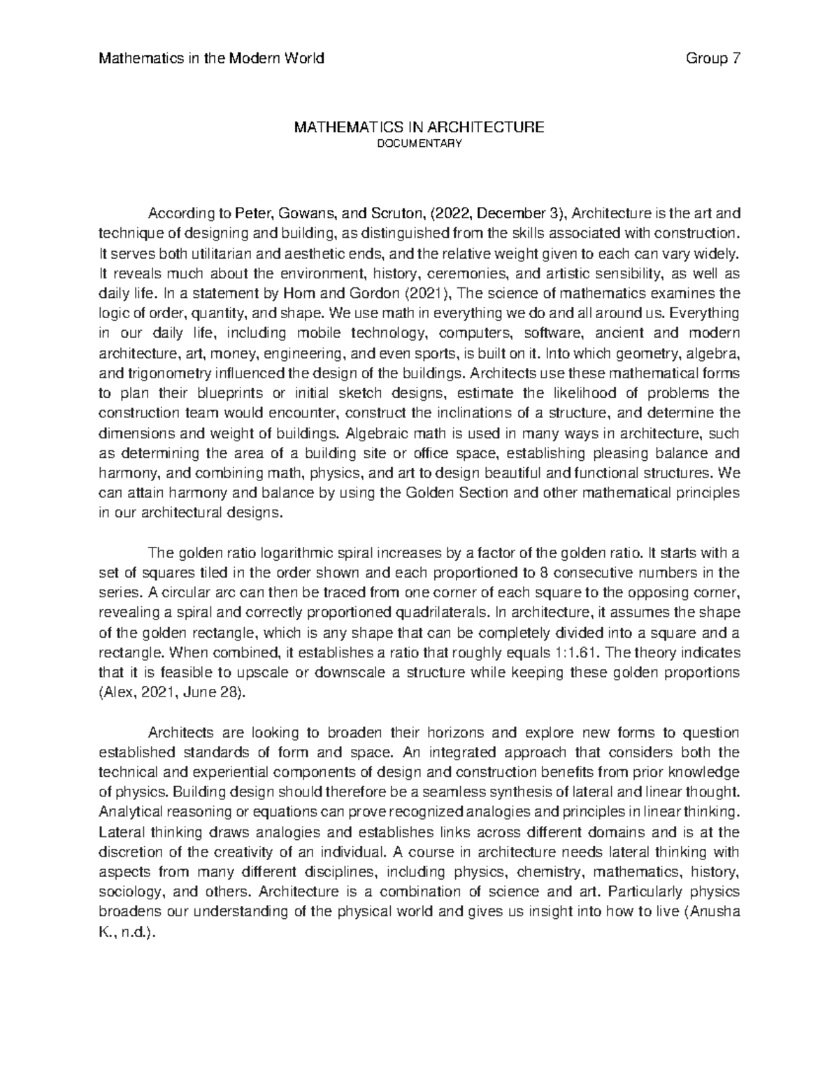 Mathematics IN Architecture documentary - Group 7 - MATHEMATICS IN ...