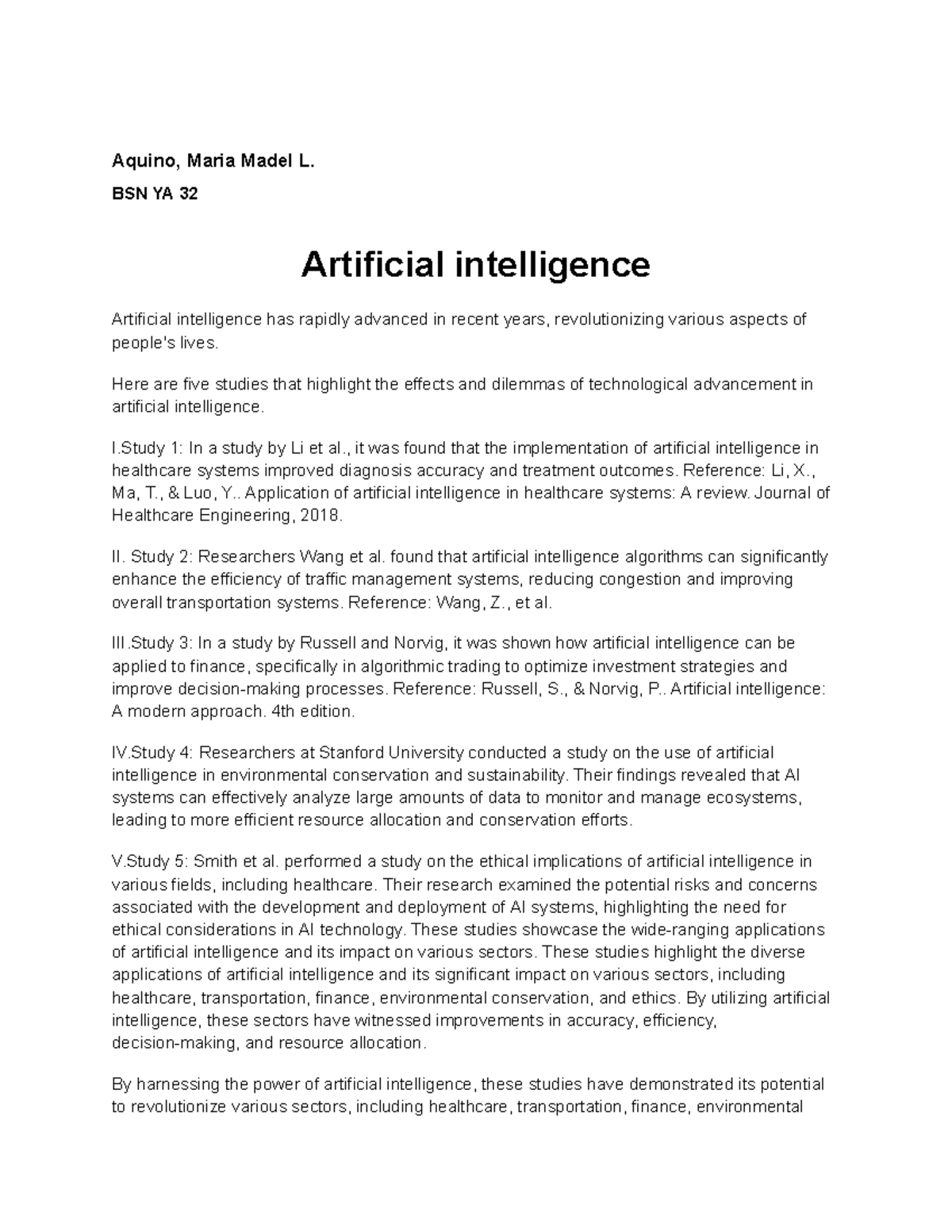 Artificial Intellegence - Aquino, Maria Madel L. BSN YA 32 Artificial ...