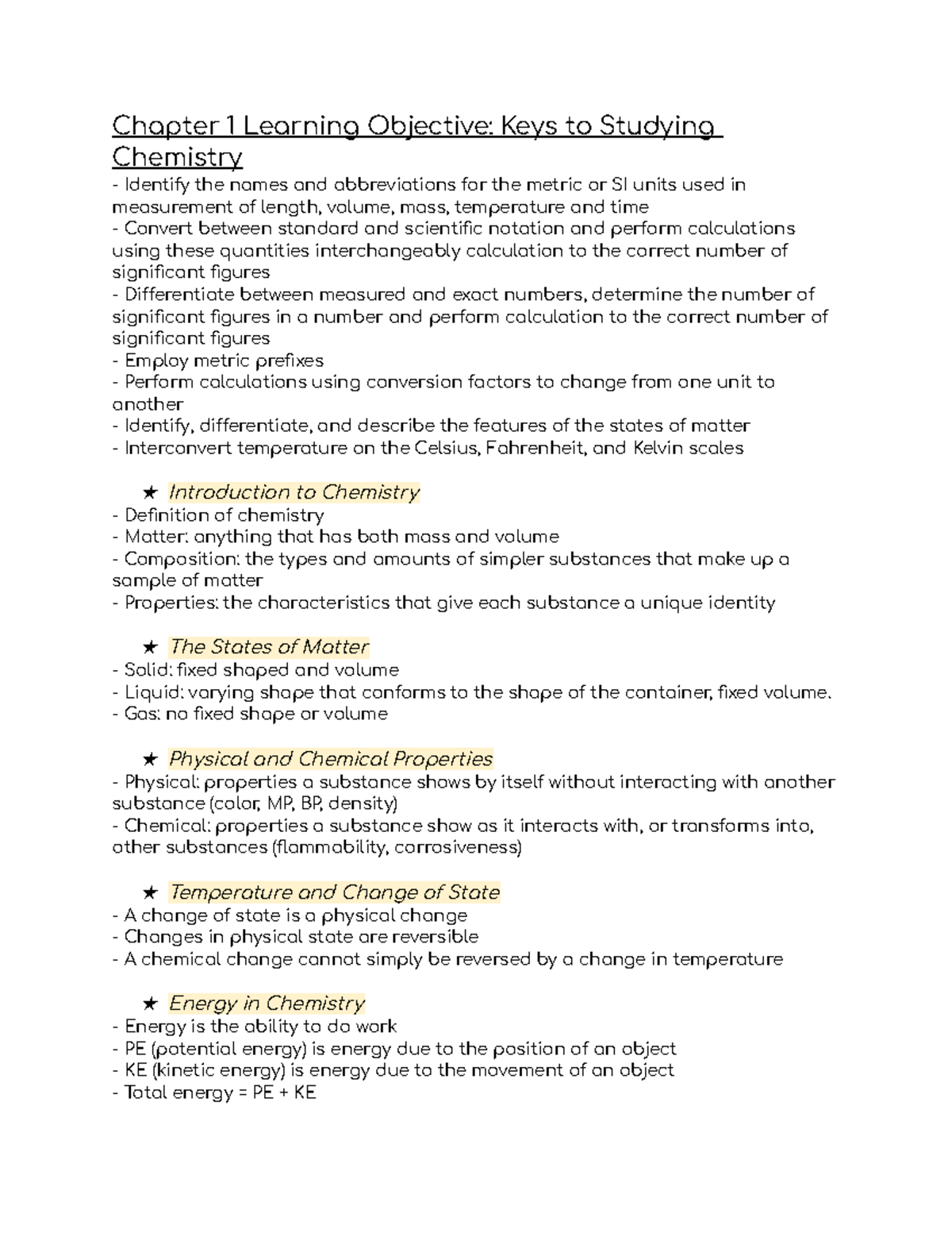 Chapter 1 Learning Objective Keys to Studying Chemistry - Chapter 1 ...