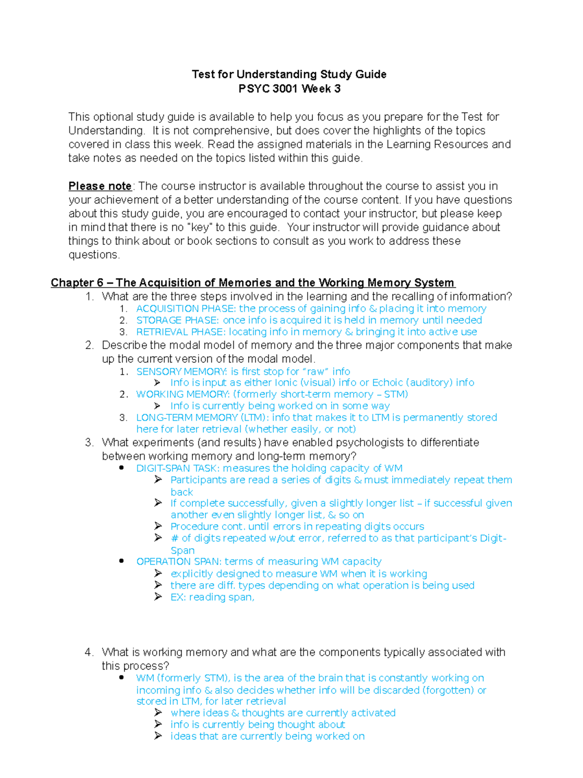 WK. 3 Study Guide - Test for Understanding Study Guide PSYC 3001 Week 3 ...