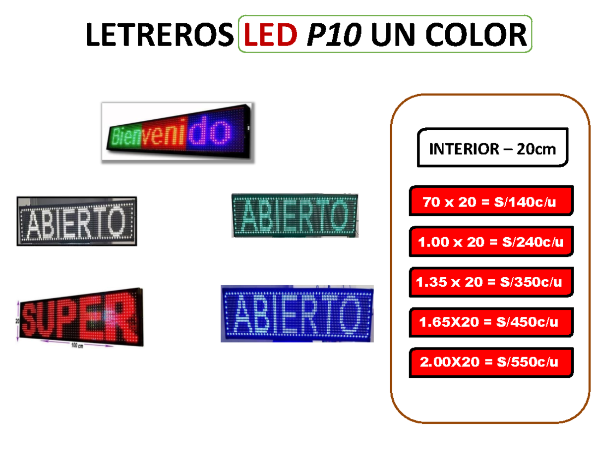 Letreros-LED- Bryan - Yhhhj - LETREROS LED P10 UN COLOR INTERIOR – 20cm ...