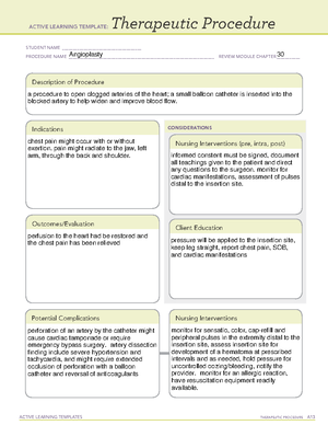 Cardiac Cath procedure ATI FORM - ACTIVE LEARNING TEMPLATES THERAPEUTIC ...