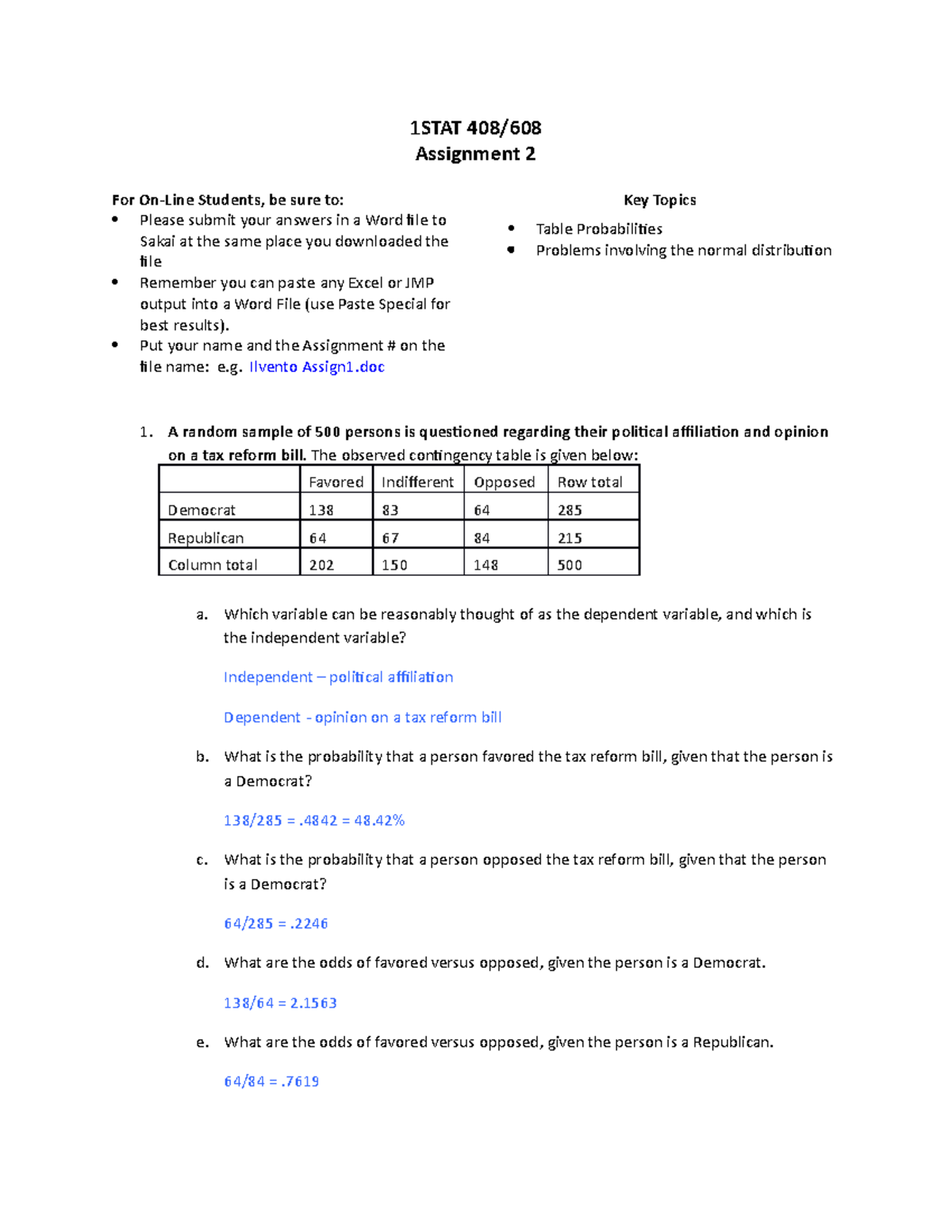 STAT408 Assign 2 - 1 STAT 408/ Assignment 2 For On-Line Students, be sure to: Please submit your ...