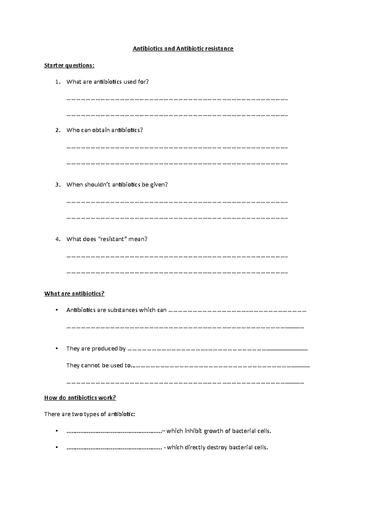 Antibiotics and Antibiotic resistance - Student notes - Antibiotics and ...